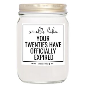 younique designs 30th birthday candle gifts for women men, 8 oz, 30th birthday gifts for her him, dirty thirty 30 year old birthday gifts, happy birthday for turning 30 (lavender & vanilla)