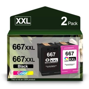 667 ink cartridges black and color replacement for hp 667xl 667xxl for deskjet ink advantage plus 6075 6475 6476, deskjet ink advantage 1275 2375 2775 (1 black, 1 tri-color)