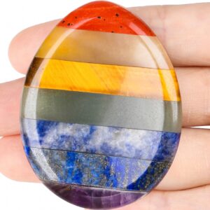 DUQGUHO Healing Crystals Natural 7 Chakra Thumb Worry Stone Crystal Quartz for Anxiety Reiki Meditation Accessories Worry Stone 1.7"