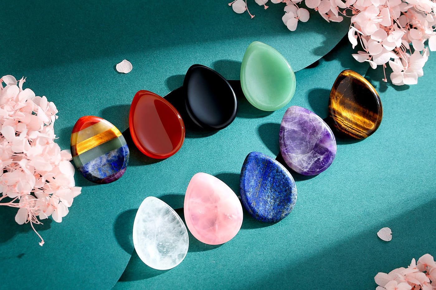 DUQGUHO Healing Crystals Natural 7 Chakra Thumb Worry Stone Crystal Quartz for Anxiety Reiki Meditation Accessories Worry Stone 1.7"