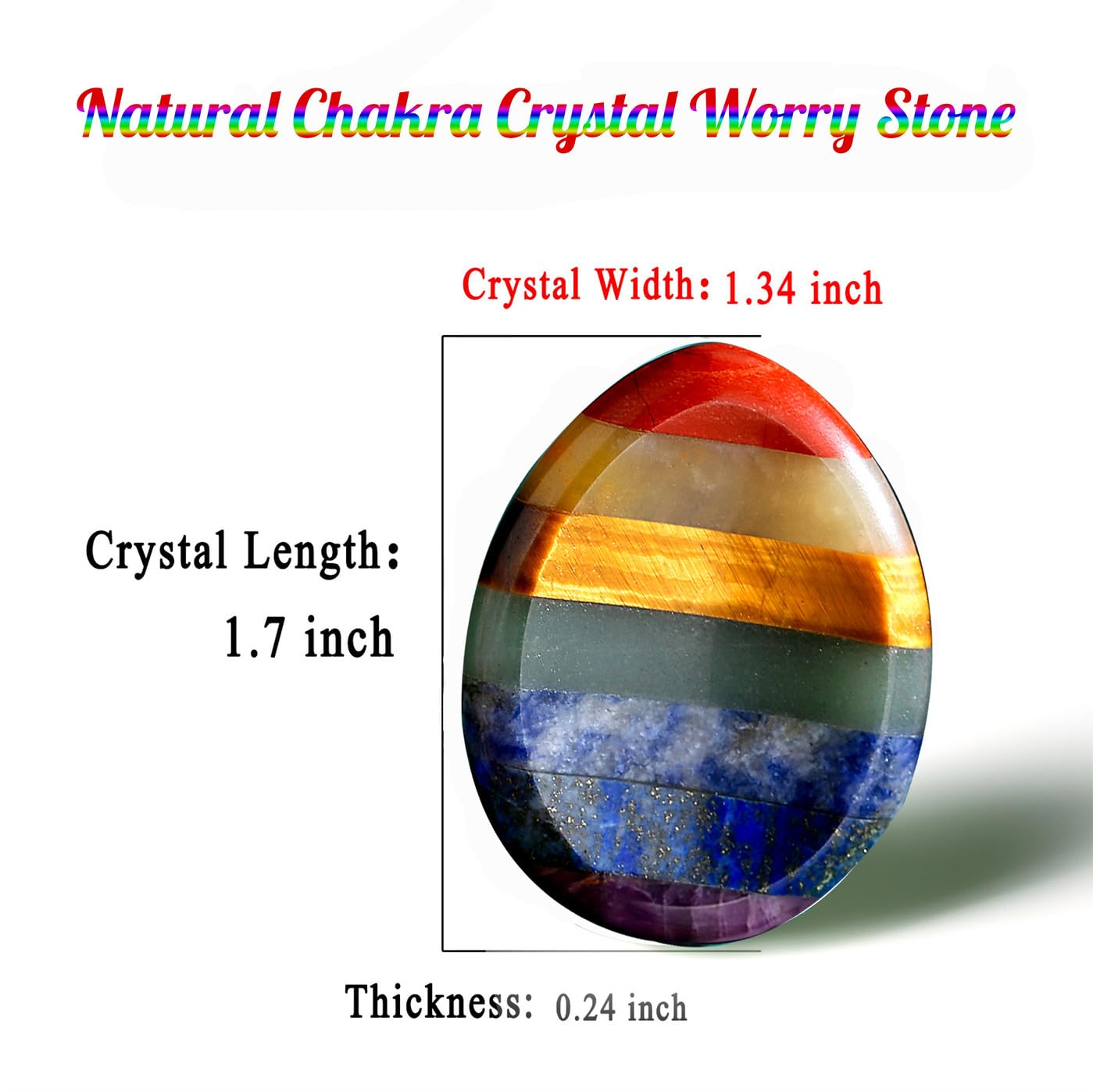 DUQGUHO Healing Crystals Natural 7 Chakra Thumb Worry Stone Crystal Quartz for Anxiety Reiki Meditation Accessories Worry Stone 1.7"