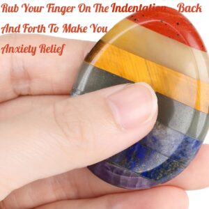 DUQGUHO Healing Crystals Natural 7 Chakra Thumb Worry Stone Crystal Quartz for Anxiety Reiki Meditation Accessories Worry Stone 1.7"