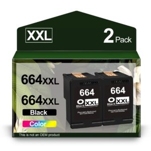 664xl black ink cartridge replacement for hp 664 xl 664 combo pack for deskjet 3635 3636 3638 1115 2135 2138 4675 4535 4536 4676 4678 4538 printer (2-pack)