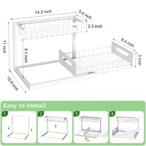 REALINN Under Sink Organizer, Pull Out Cabinet Organizer 2 Tier Slide Out Sink Shelf Cabinet Storage Shelves, Under Sink Storage for Kitchen Bathroom Cabinet, White, 1 Pack