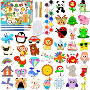 joaoyo 40 wooden magnets diy wooden art painting craft kit for kids paint your own wooden magnets arts and crafts supplies party favors for kids boys girls ages 4 5 6 7 8 9 10 11 12