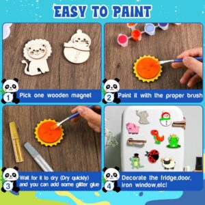 JOAOYO 40 Wooden Magnets DIY Wooden Art Painting Craft Kit for Kids Paint Your Own Wooden Magnets Arts and Crafts Supplies Party Favors for Kids Boys Girls Ages 4 5 6 7 8 9 10 11 12