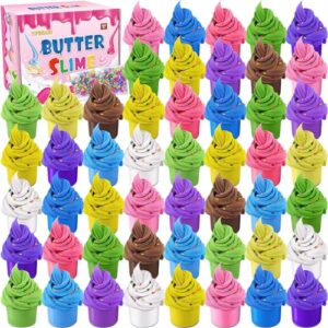 50 pack butter slime kit for kids, stress relief toys for boys & girls, scented diy slime toy for party favor, soft and non-sticky, birthday easter gifts prize for girl boys kids 6 7 8 9 10 11 12