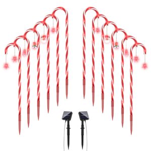 ALFIOT Solar Christmas Candy Cane Lights,Red Lights 12 Pack Upgraded Pathway Stake Lights Outdoor, 8 Modes 2000Mah Lights Walkway Outdoor Markers with Stakes for Garden Patio Xmas Decorations (22'')