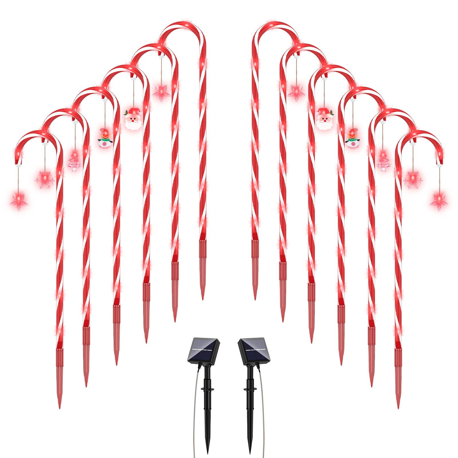 ALFIOT Solar Christmas Candy Cane Lights,Red Lights 12 Pack Upgraded Pathway Stake Lights Outdoor, 8 Modes 2000Mah Lights Walkway Outdoor Markers with Stakes for Garden Patio Xmas Decorations (22'')