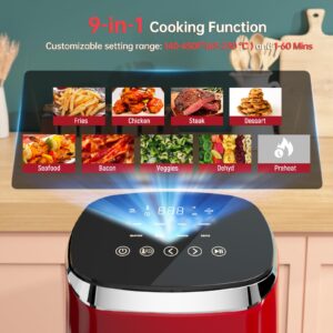 air fryers 4 qt, fabuletta 9 cooking functions smart air fryers, shake reminder, powerful 1550w electric hot air fryer,tempered glass display, dishwasher-safe & nonstick, quiet, fit for 2-4 people