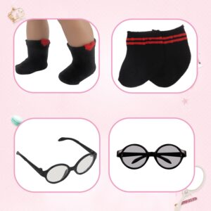 MSYO 18 Inch Doll Playset for Girl Dolls, Micky Themed Doll Accessories for American Dolls, Including Red Bow Hairband, Red Micky Skirt, Doll Necklace, Shoes Socks Glasses, Total of 7 pcs