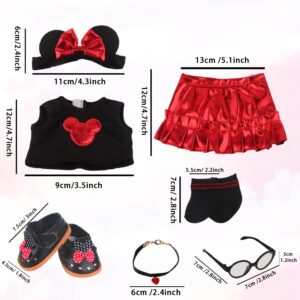 MSYO 18 Inch Doll Playset for Girl Dolls, Micky Themed Doll Accessories for American Dolls, Including Red Bow Hairband, Red Micky Skirt, Doll Necklace, Shoes Socks Glasses, Total of 7 pcs