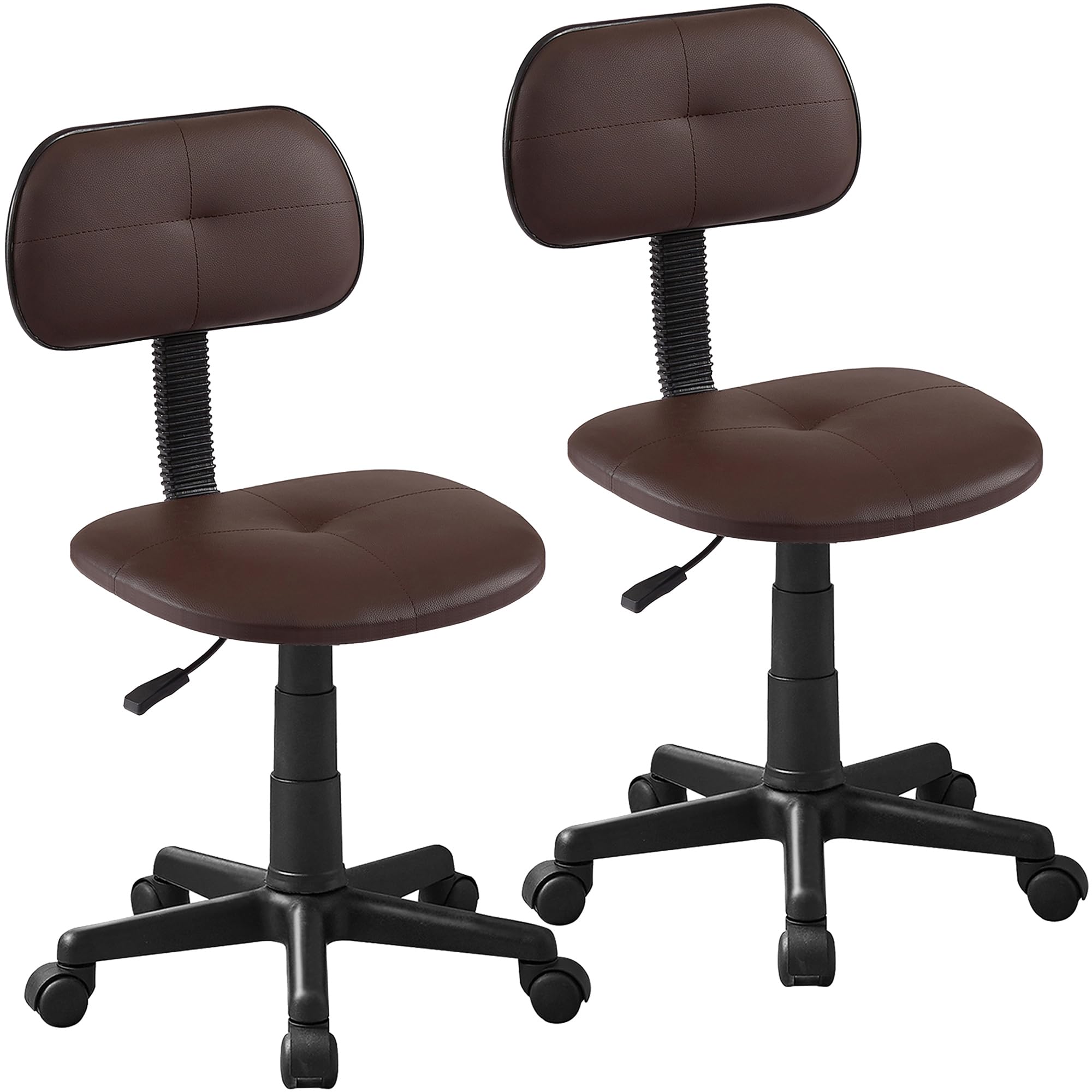 VECELO Armless Home Office Chair Low-Back Height Adjustable Stools for Desk/Computer/Task/Small Space, 360° Swivel, Set of 2, Coffee