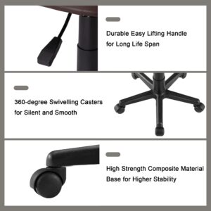 VECELO Armless Home Office Chair Low-Back Height Adjustable Stools for Desk/Computer/Task/Small Space, 360° Swivel, Set of 2, Coffee