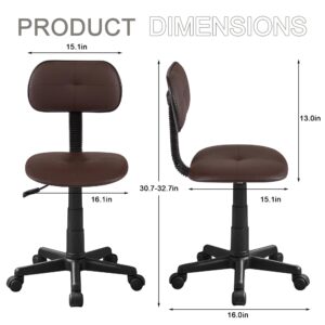 VECELO Armless Home Office Chair Low-Back Height Adjustable Stools for Desk/Computer/Task/Small Space, 360° Swivel, Set of 2, Coffee