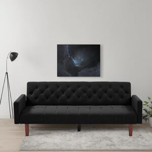 fangflower black tufted back sofa bed mid-century convertible sleeper futon with tapered wood legs for living room apartment lounge