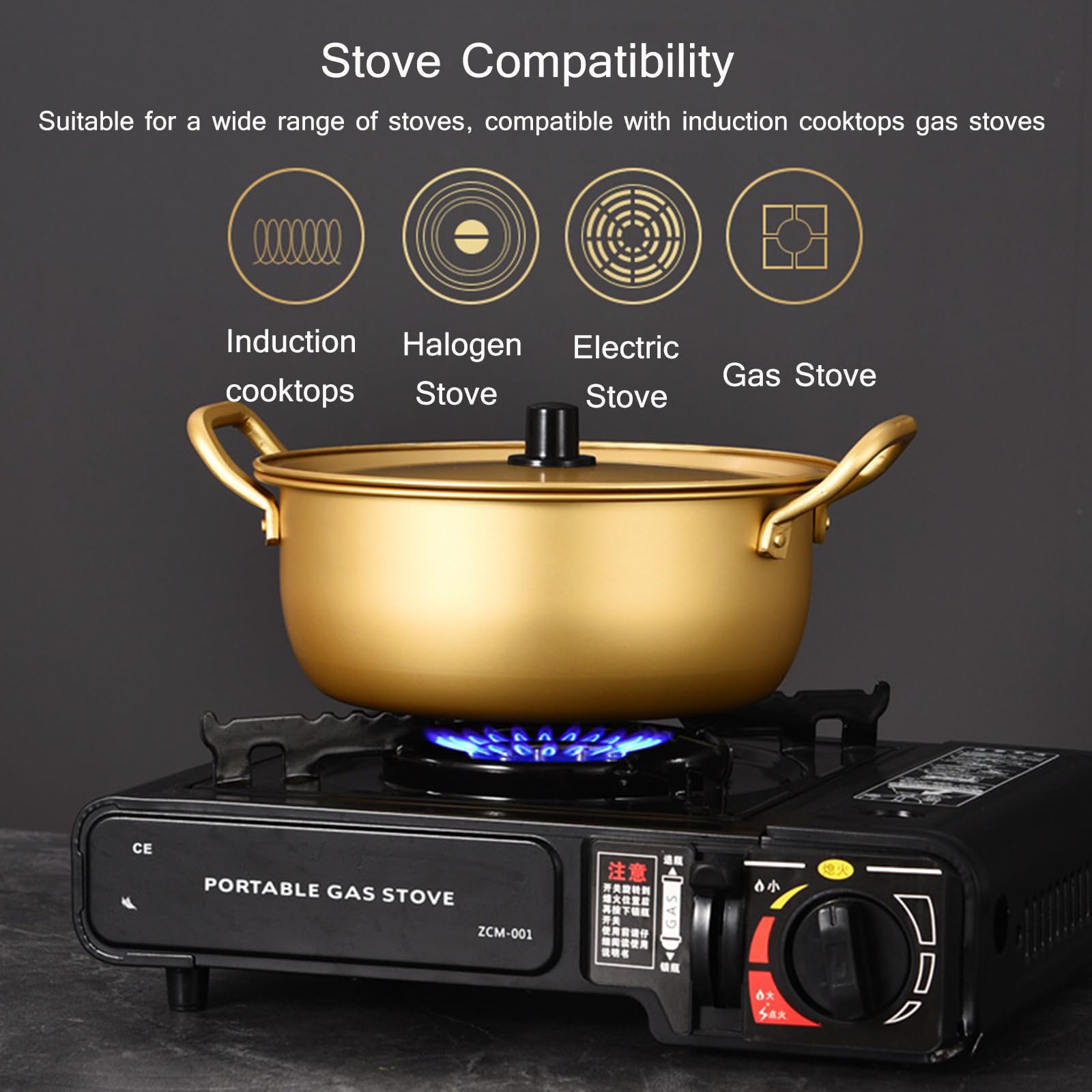 SVRITE Ramen Cooking Pot Korean Traditional Ramen Pot 14/16/18/20/22cm Aluminum Noodle Hot Pot with Lid and Double Handle Ramen Bowl Stockpots Pasta Pots for Home and Outdoor, Dishwasher Safe (14cm)