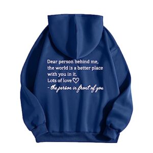 panoegsn dear person behind me, casual hoodies for women long sleeve crewneck sweatshirt drawstring pullover tops with pocket my recent orders 2023 fall autumn winter sweatshirts hoodie blue