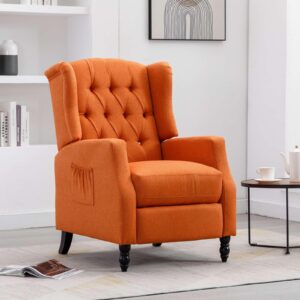 frithjill pushback recliner, wingback club home theater seating, tufted accent chair for living room bedroom, orange