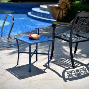 ZOTORUN Outdoor Steel Side Table End Table for Patio, Backyard, Pool, Indoor Companion, Easy Maintenance and Weather Resistant, Blue