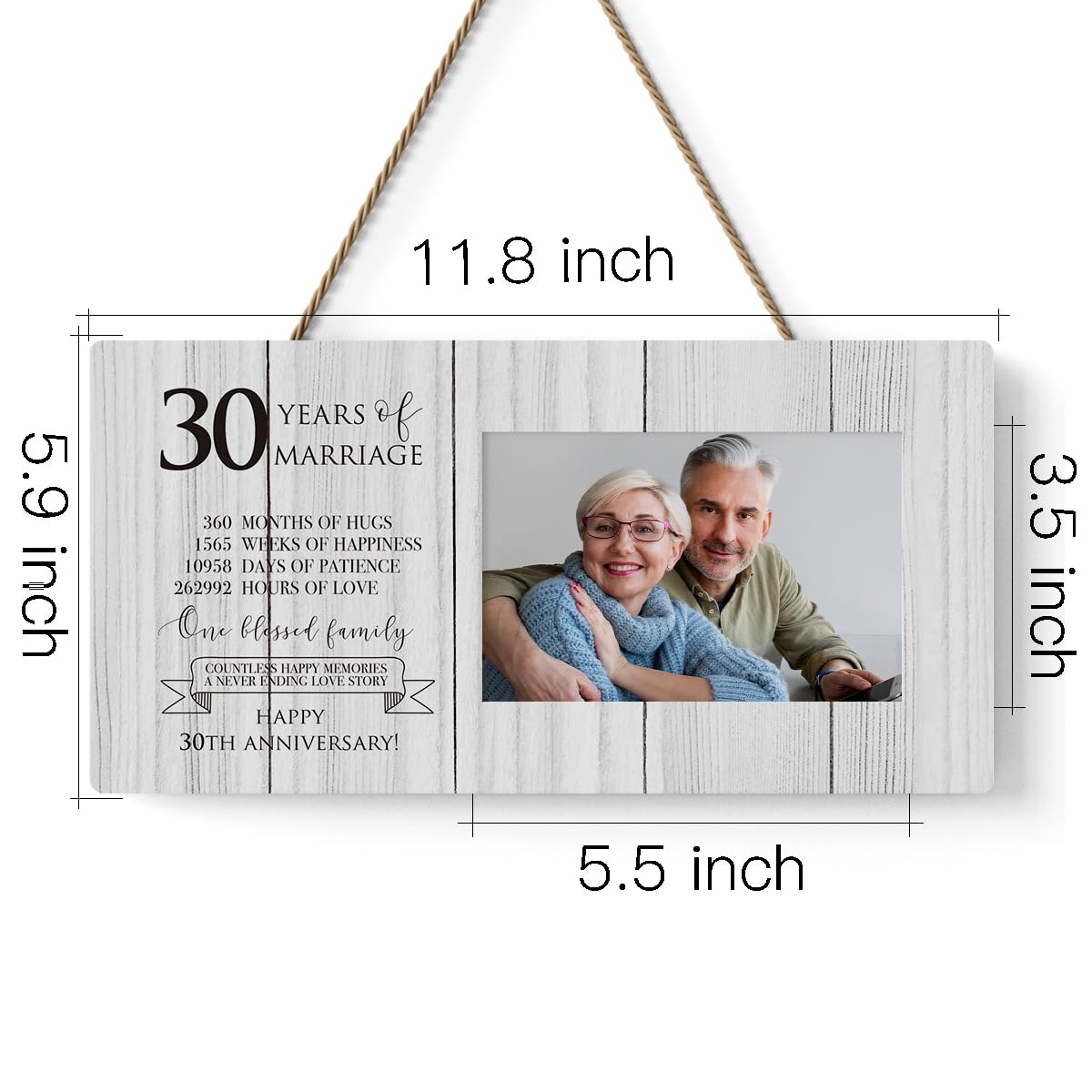 30th Anniversary Picture Frame, 30th Wedding Anniversary for Her Him Couple Husband Wife, Happy 30th Wedding Anniversary Decorations for Wall Desk Tabletop Shelf, 30 Years Wedding Gift Ideas 4