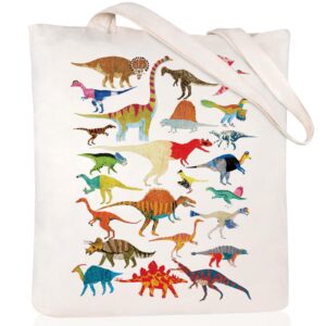 andeiltech canvas aesthetic tote bag for women cute dinosaurs canvas totes with zipper pocket reusable grocery bags for beach shopping bag