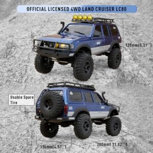 BEEZRC FMS RC Crawler 1/18 FCX18 Land Cruiser LC80 RTR Toyota Licensed 4WD RC Rock Truck 2.4Ghz 900mAh Hobby Grade RC Car Model Mini Remote Control Car Off Road Vehicle FMS11831RTRBU(Blue)