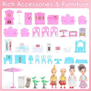 LUYE 4 Stories Dollhouse for Girls 2 3 4 5 6 7 8 Year Old - Huge Doll House w/ 4 Dolls Figure with Furniture, Accessories, LED Light, Princess Dream House Toys Gift for Toddler Kids 3+, Pink