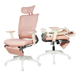 foldable ergonomic office chair with footrest, high back computer chair with 2d headrest, mesh back, sponge seat, adjustable lumbar support, 2d armrest, home office desk chair, pink