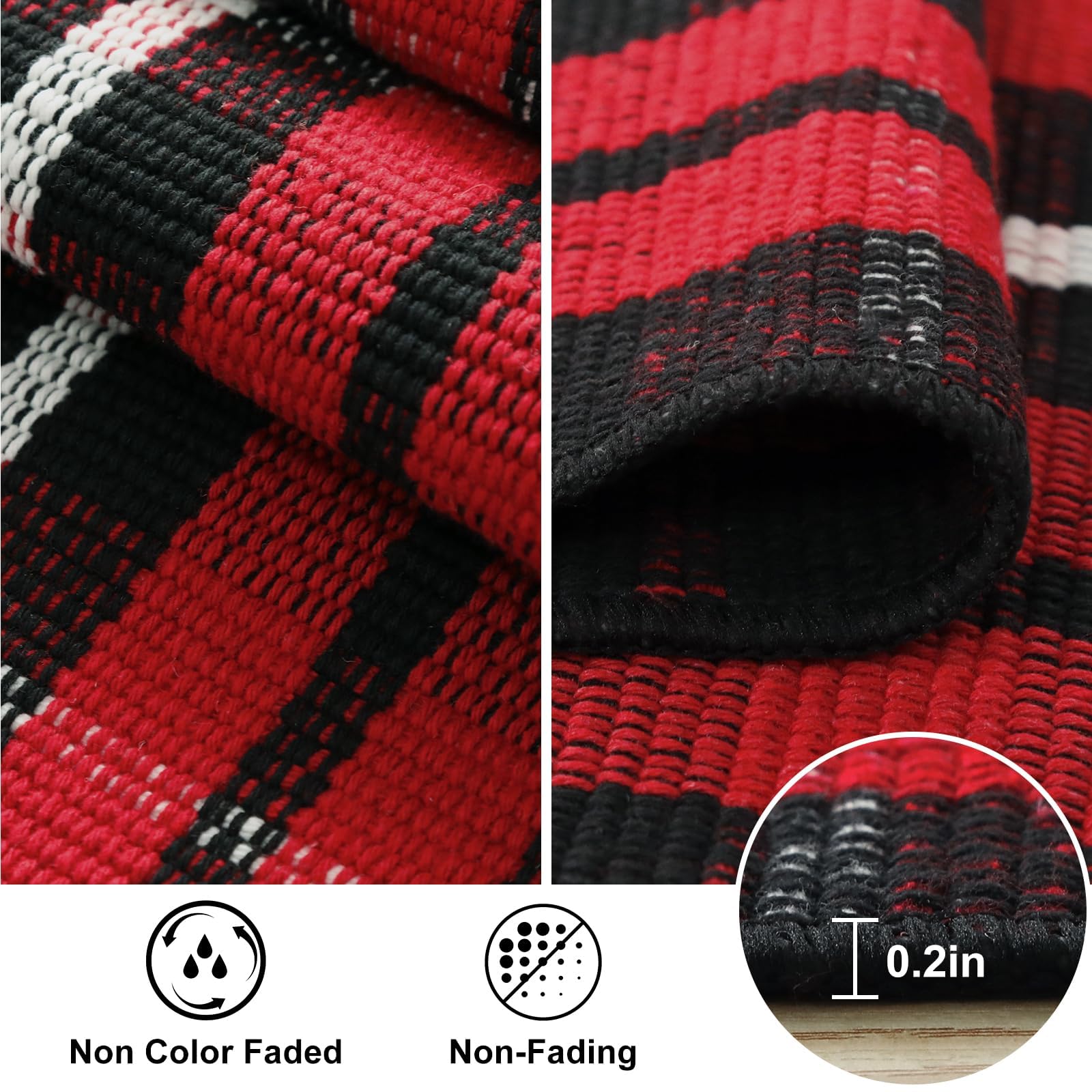 LEEVAN Buffalo Plaid Door Mat 3'x 5', Black and Red Plaid Porch Outdoor Rug, Farmhouse Washable Welcome Mat, Reversible Checkered Rug Cotton Woven Carpet for Front Door/Entryway