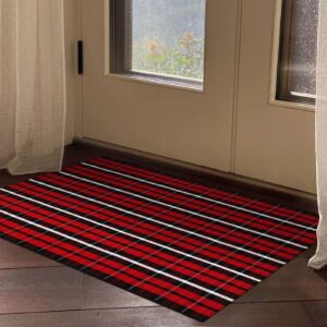 LEEVAN Buffalo Plaid Door Mat 3'x 5', Black and Red Plaid Porch Outdoor Rug, Farmhouse Washable Welcome Mat, Reversible Checkered Rug Cotton Woven Carpet for Front Door/Entryway