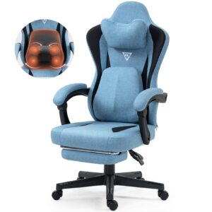 vigosit gaming chair with heated massage lumbar support, breathable fabric office chair with pocket spring cushion and footrest, recliner high back pc chair for adult blue