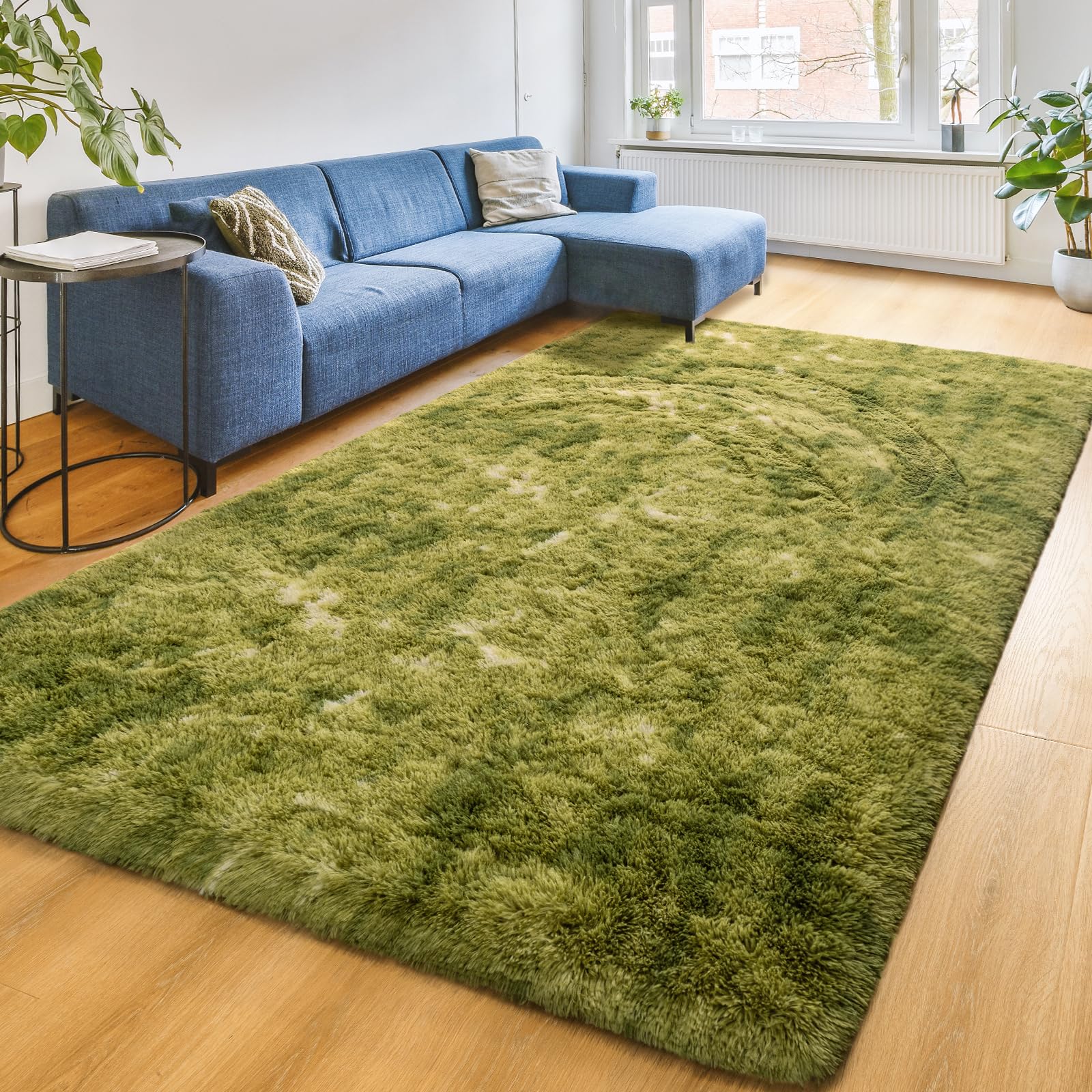 Maxsoft M Fluffy Shag Bedroom Rug, 5x8 Feet Tie-dye Green Area Rugs for Living Room Nursery Bedside, Fuzzy Plush Dorm Rug for Girls Kids, Furry Carpet for Indoor Modern Soft Home Decor