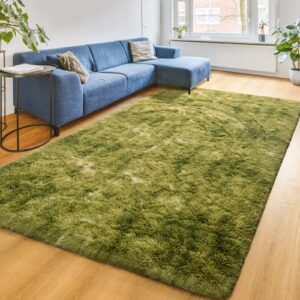 Maxsoft M Fluffy Shag Bedroom Rug, 4x6 Feet Tie-dye Green Area Rugs for Living Room Nursery Bedside, Fuzzy Plush Dorm Rug for Girls Kids, Furry Carpet for Indoor Modern Soft Home Decor