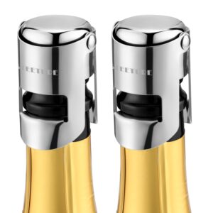 STEETURE 2PCS Champagne Stoppers Stainless Steel, Wine Stopper as Wine Gifts, Leak Proof Wine Bottle Saver Reusable Corks Keep Fresh, Wine Accessories for Prosecco Cava Sparkling Wine