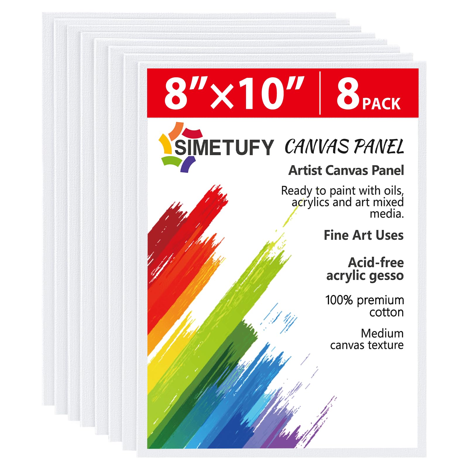 Simetufy 8 Pack 8x10 Inch Canvas Boards for Painting Canvas Panels Painting Canvas-Gesso Primed Acid-Free 100% Cotton Canvases for Acrylics Oil Watercolor Tempera Paints