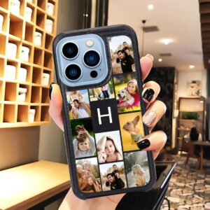 Design Card Wallet Phone Case for Apple iPhone 15 14 Pro Max Plus 13 Mini 12 11 XR XS X 8 7 SE 2022 Collage with Picture Photo Image Initial, Custom Leather iP Phone Cover ID Holder Magnet Button