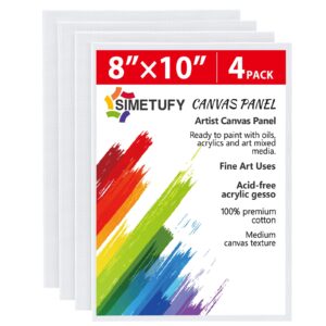 simetufy 4 pack 8x10 inch canvas boards for painting canvas panels-gesso primed acid-free 100% cotton blank painting canvas for acrylics oil watercolor tempera paint