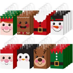 yeaqee 80 pcs christmas gift bags with handles small size reusable merry christmas kraft goodie bags holiday gift wrapping paper bags for kids party supplies 8.3 x 5.9 x 3.15''(penguin, snowman, elk)