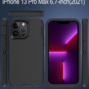 Aliruke for iPhone 13 Pro Max Case, with Screen Protector, Dust-Proof Port Cover, Full-Body Non-Slip Silicone Rubber Covered, Military Grade Drop-Proof Shockproof Phone Case, Black/Black