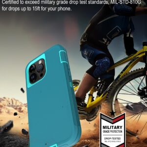 Aliruke for iPhone 13 Pro Max Case, with Screen Protector, Dust-Proof Port Cover, Full-Body Non-Slip Silicone Rubber Covered, Military Grade Drop-Proof Shockproof Phone Case, Mint/Teal