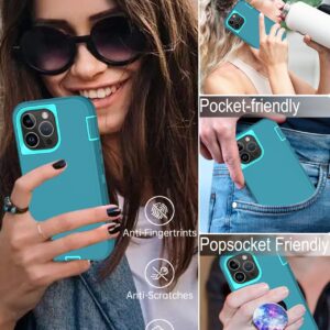 Aliruke for iPhone 13 Pro Max Case, with Screen Protector, Dust-Proof Port Cover, Full-Body Non-Slip Silicone Rubber Covered, Military Grade Drop-Proof Shockproof Phone Case, Mint/Teal