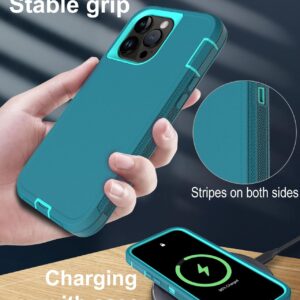 Aliruke for iPhone 13 Pro Max Case, with Screen Protector, Dust-Proof Port Cover, Full-Body Non-Slip Silicone Rubber Covered, Military Grade Drop-Proof Shockproof Phone Case, Mint/Teal