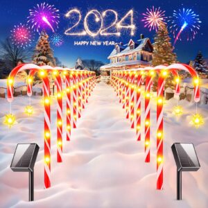 24 pack christmas decorations outside, set of 12 kooper 19” solar candy cane christmas decorations outdoor yard with 8 modes and 144 bright led, waterproof christmas candy cane lights outdoor pathway