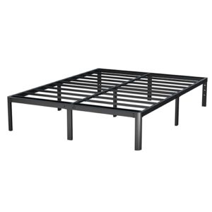 lutown-teen 14 inch full size bed frame with rounded corner legs, sturdy mattress foundation, heavy duty metal full platform no box spring needed, noise free, easy assembly, black