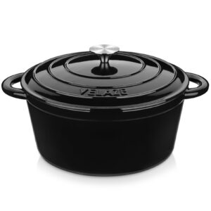 velaze 7.5 qt dutch oven pot with lid, enameled cast iron dutch oven with dual handles for sourdough bread baking, cooking, non-stick enamel coated cookware (black)