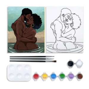 nuberlic canvas painting kit pre drawn canvas for painting for adults couples paint and sip party supplies love theme couple diy date night activities, valentine's day gift（12x16）