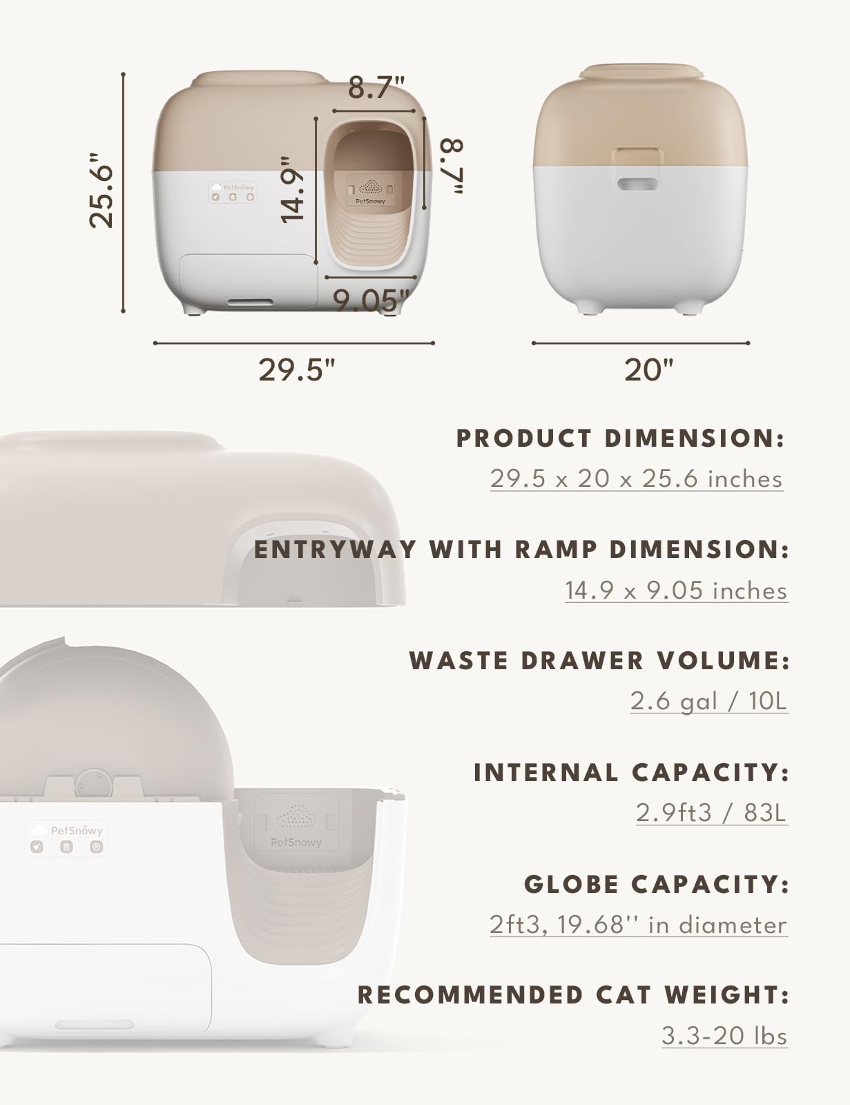 PetSnowy (2024 Premium Version) Snow+ Automatic Cat Litter Box Self Cleaning Litter Box - Less Smell, Minimal Tracking