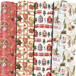 riukraiu christmas wrapping paper for kids men women gift's.xmas design-gift wrap contain snowman train biscuit house candy skiing gnome santa claus.8 sheets 20 x 29 inch, folded flat not roll