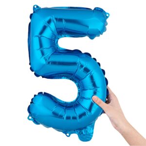 restaurantware balloonify 16 inch number balloon 1 digital party balloon - number 5 self-sealing blue foil mylar balloon hanging film decoration for birthday wedding or graduation